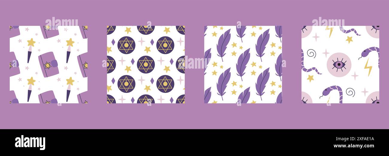 Set of magical seamless pattern. Collection backgrounds with magical ...