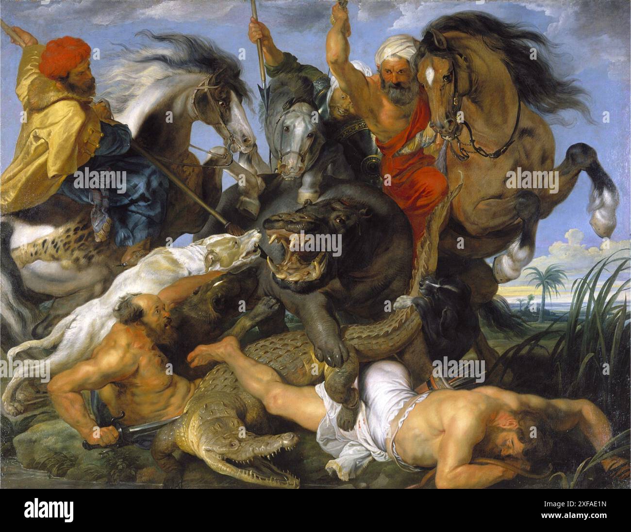 The Hippopotamus and Crocodile Hunt is an oil painting on canvas by ...