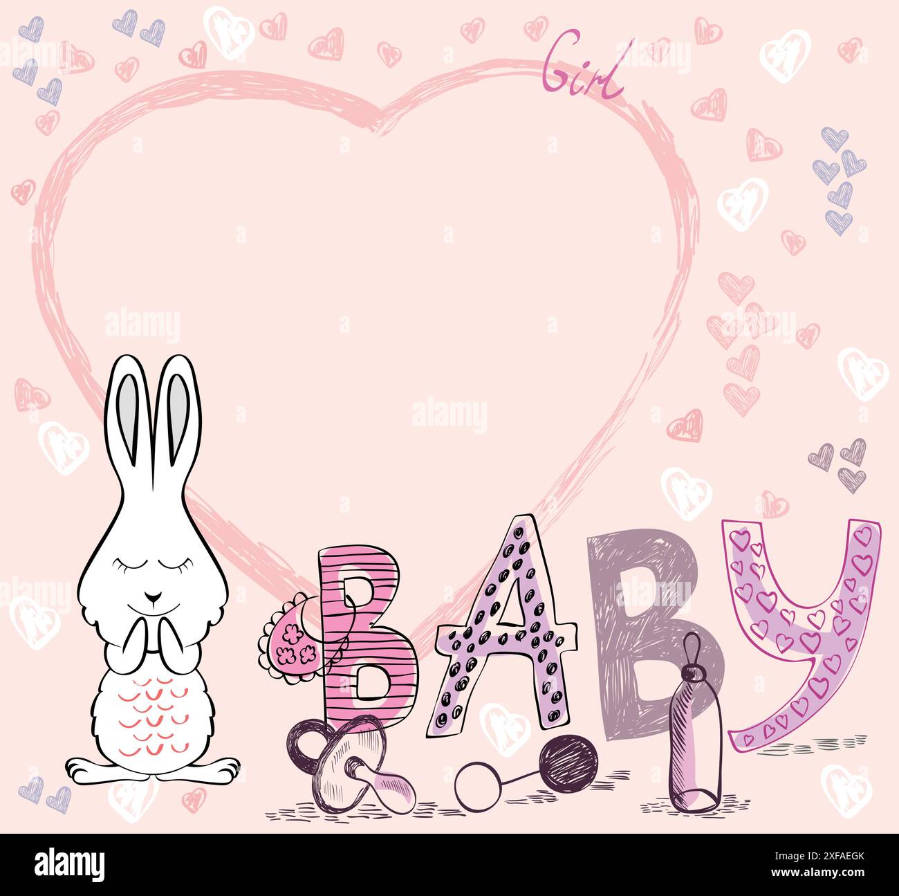 Cute hand drawn frame with cartoon bunny Stock Vector Image & Art - Alamy