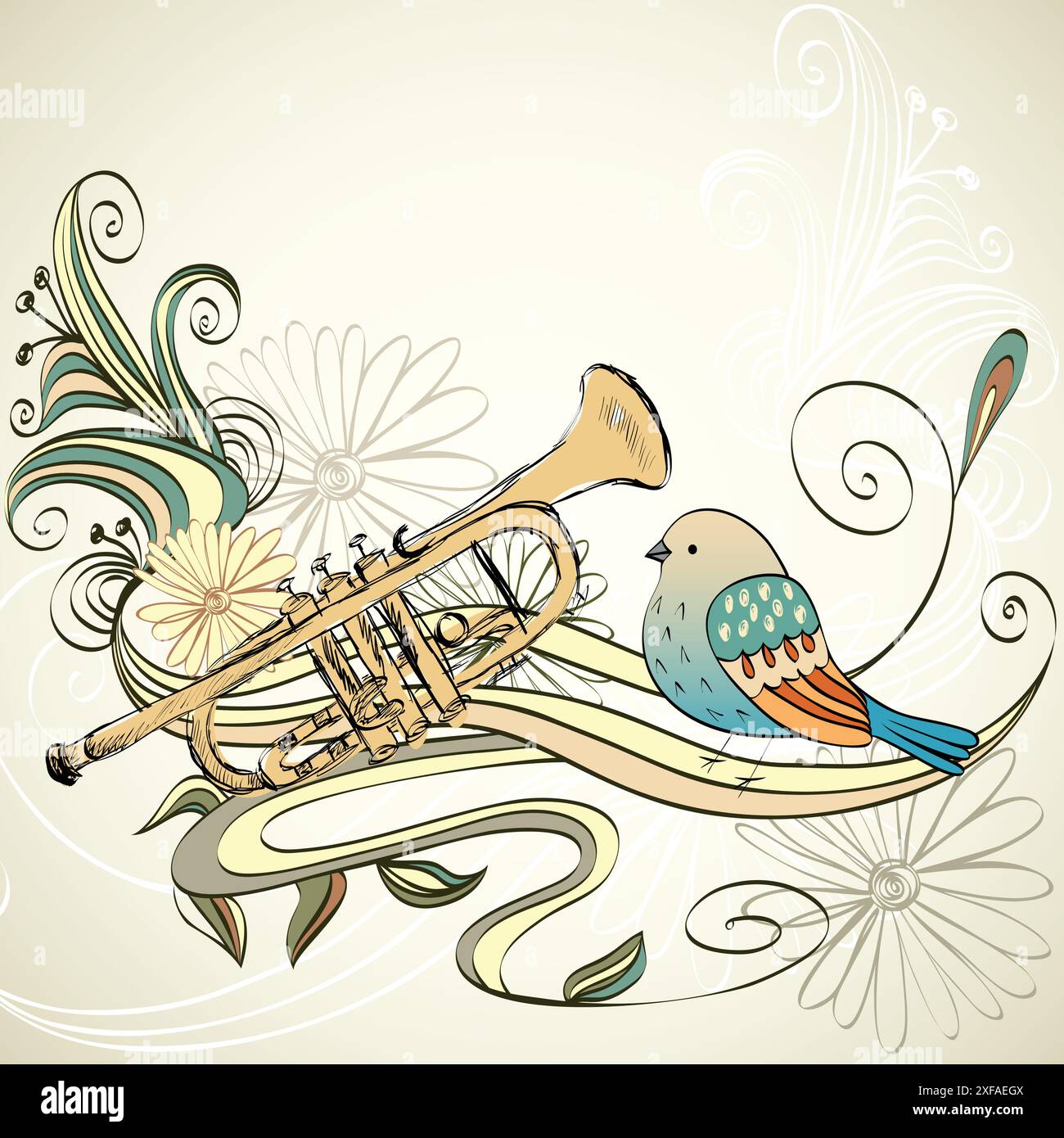 Vector hand drawn illustration of musical trumpet Stock Vector Image ...