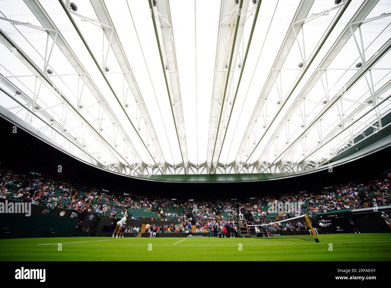 A general view of the roof closed on Court One ahead of the start of ...