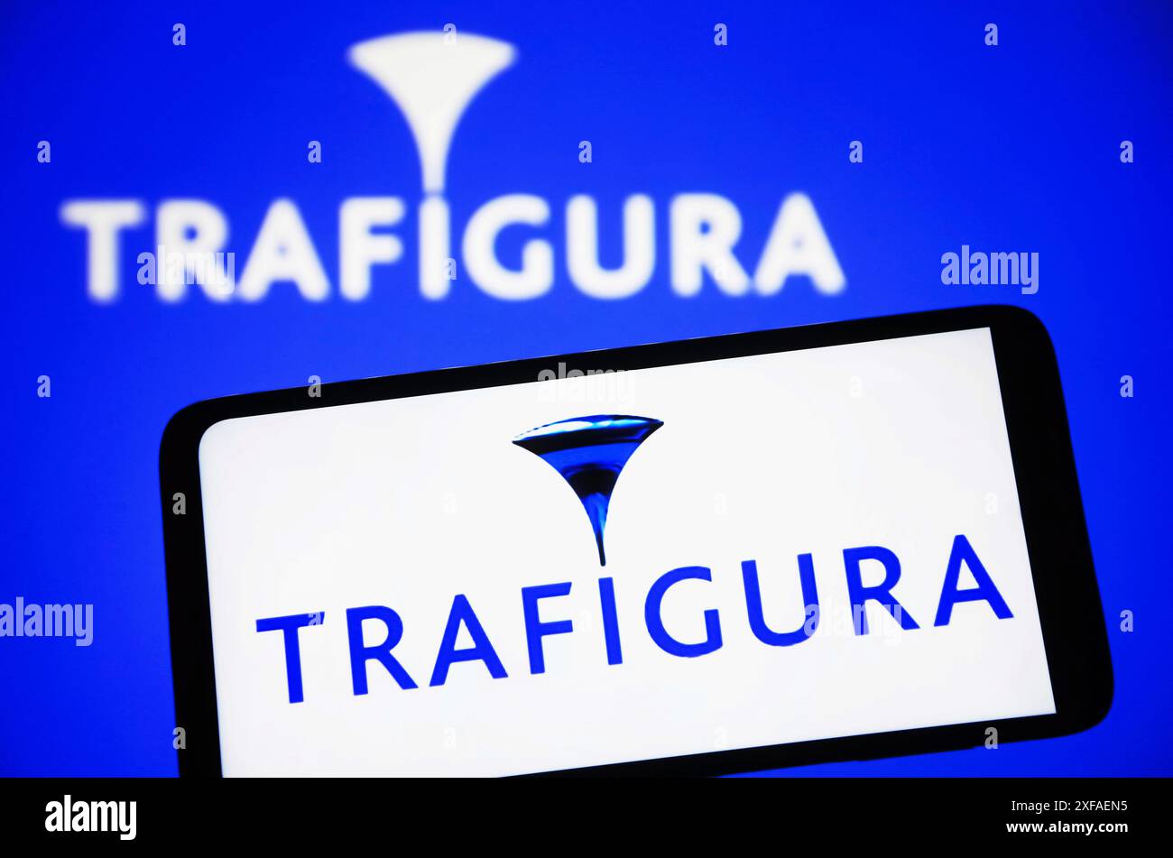In this photo illustration, a Trafigura Group Pte. Ltd. logo is seen on ...