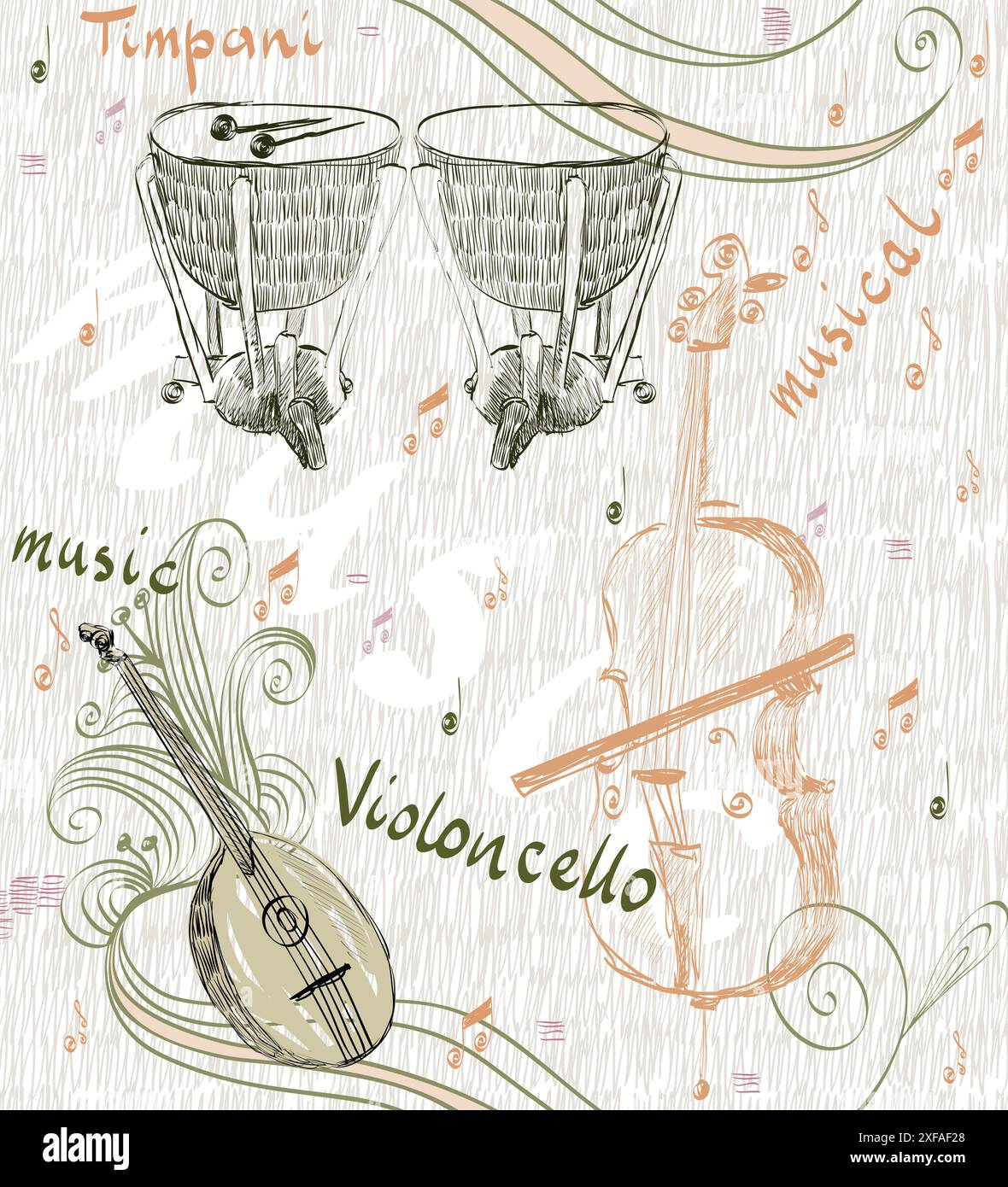 hand drawn seamless pattern of musical instruments Stock Vector Image ...