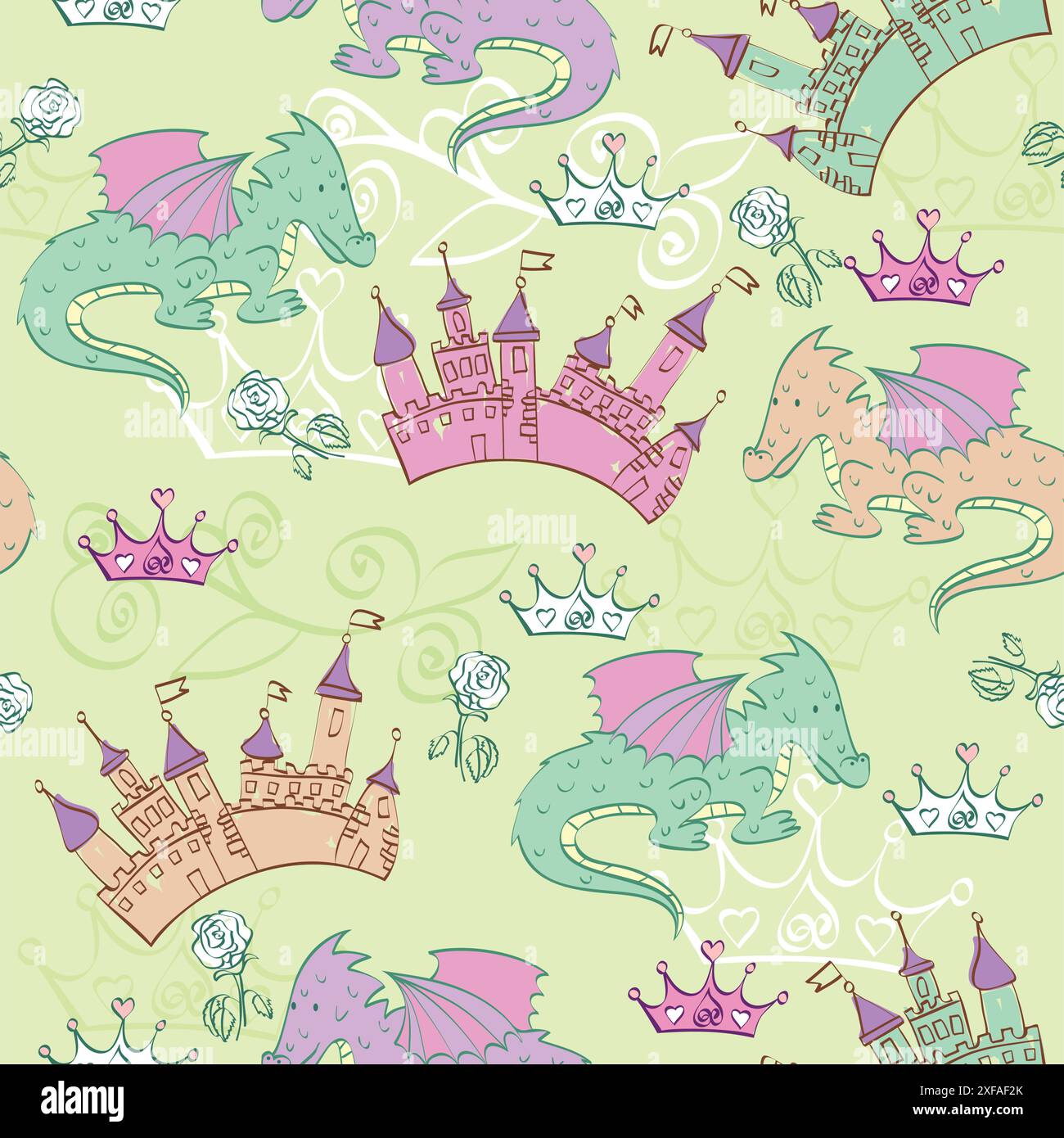 Seamless pattern with princess accessories and castle Stock Vector ...