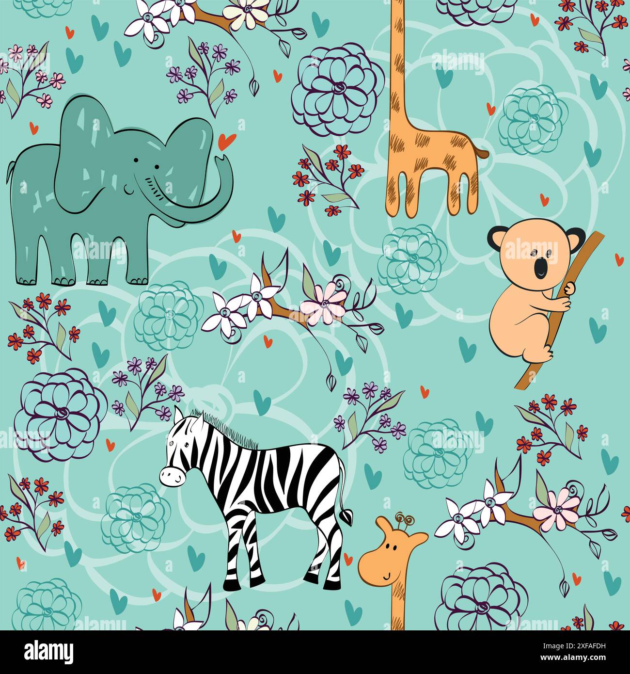 vector hand draw seamless pattern with animals Stock Vector Image & Art ...
