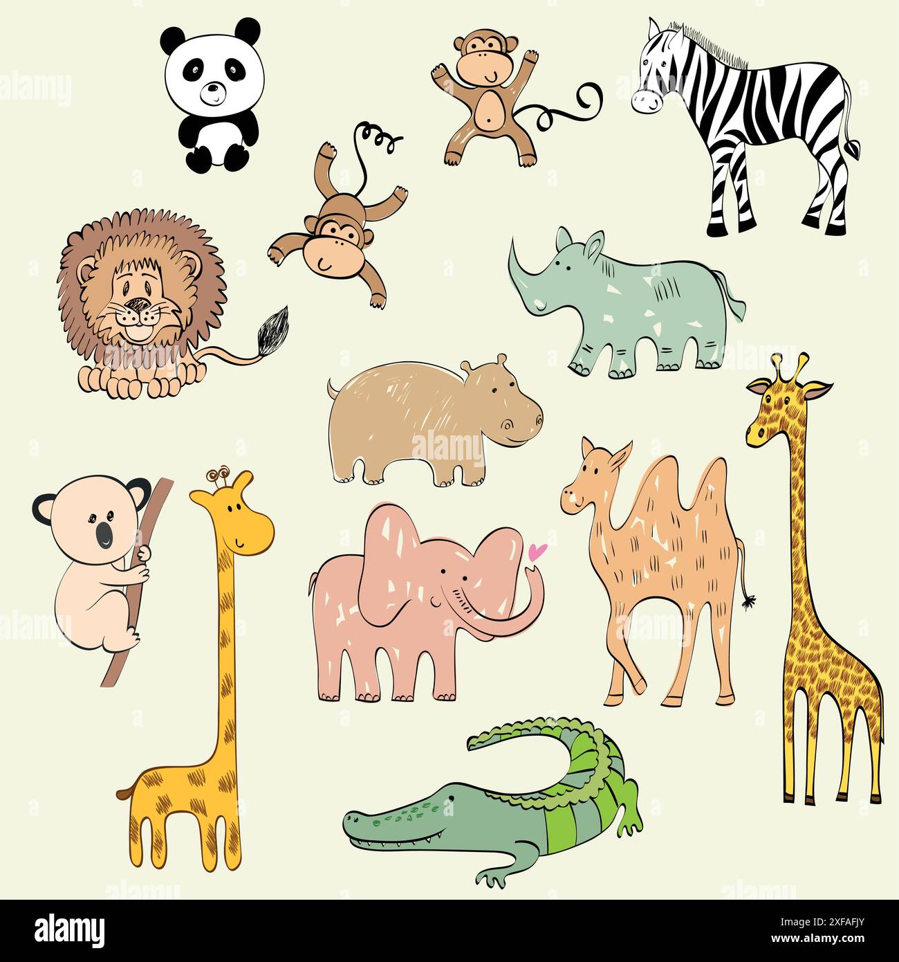 set of wild animals. Hand drawn illustration Stock Vector Image & Art ...
