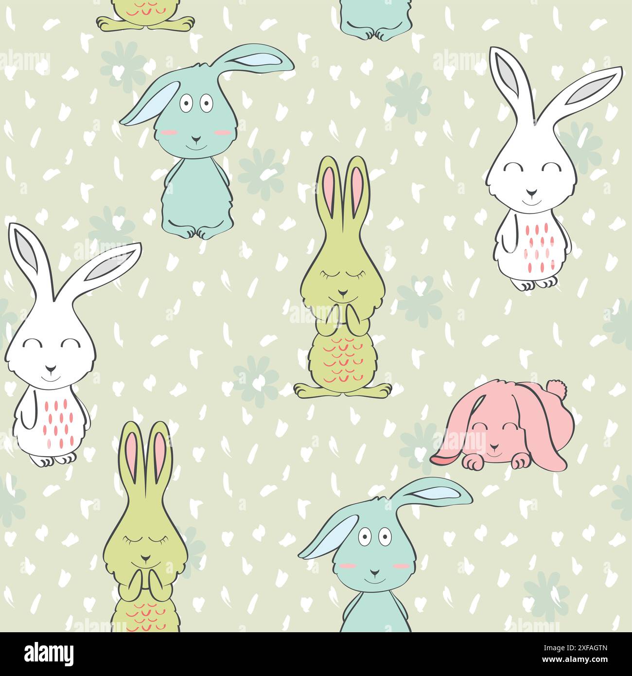 Vector seamless pattern with cartoon cute bunny Stock Vector Image ...