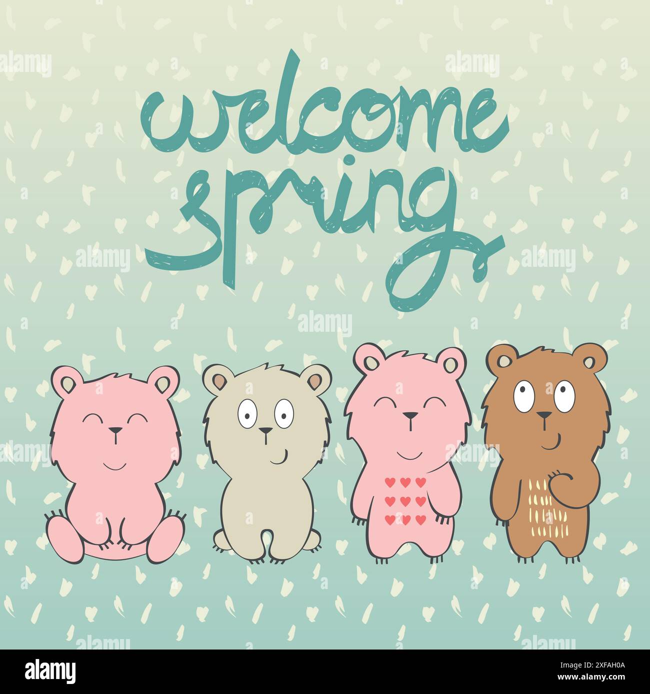 welcome spring. Greeting card with bears in vector Stock Vector Image ...