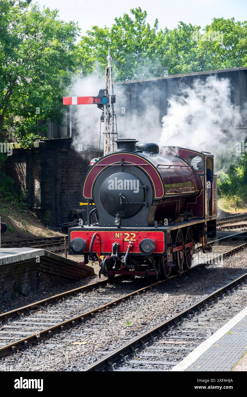 Historic, restored train steam arriving at Sheringham station - part of ...