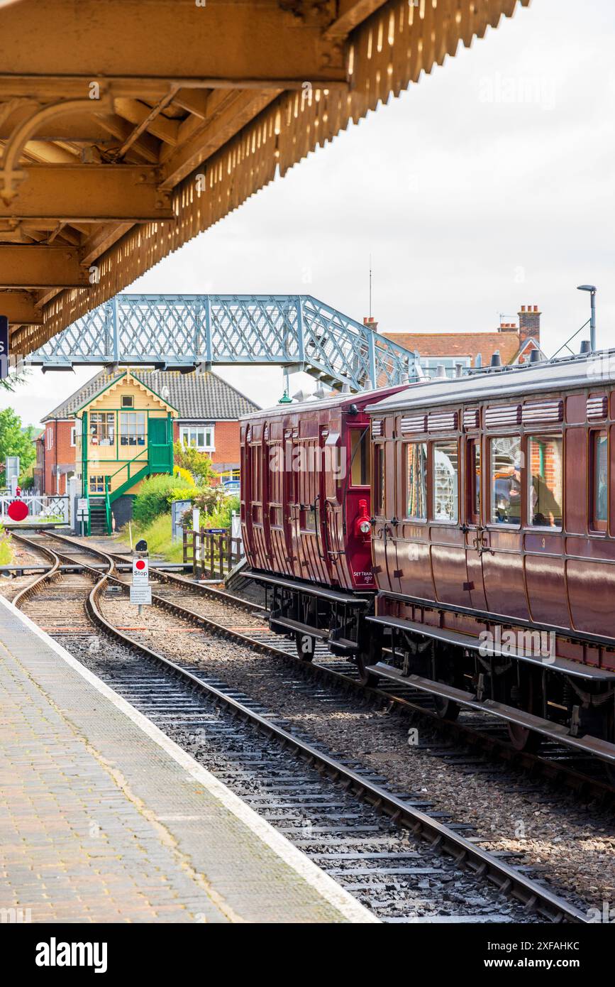 Restored historic railway carriage waiting at Sheringham Railway ...