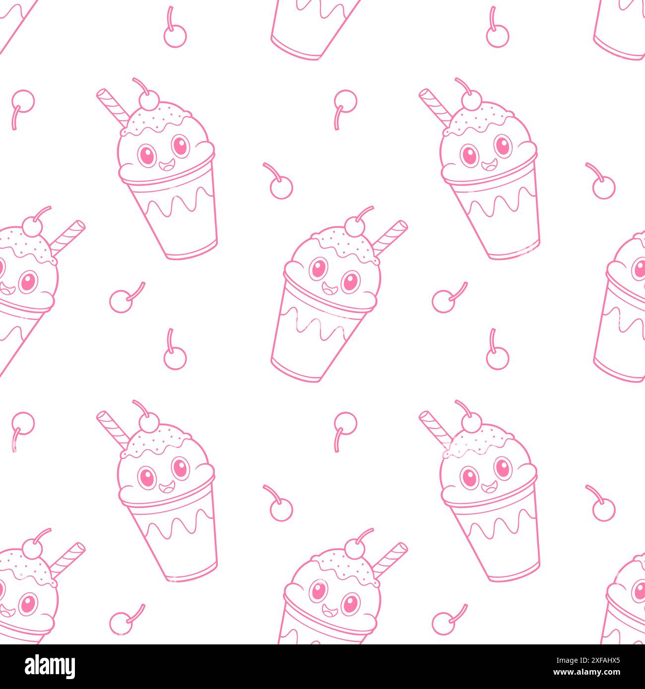 Pattern with contour cartoon Ice cream, fun ice cream and cherry berry ...