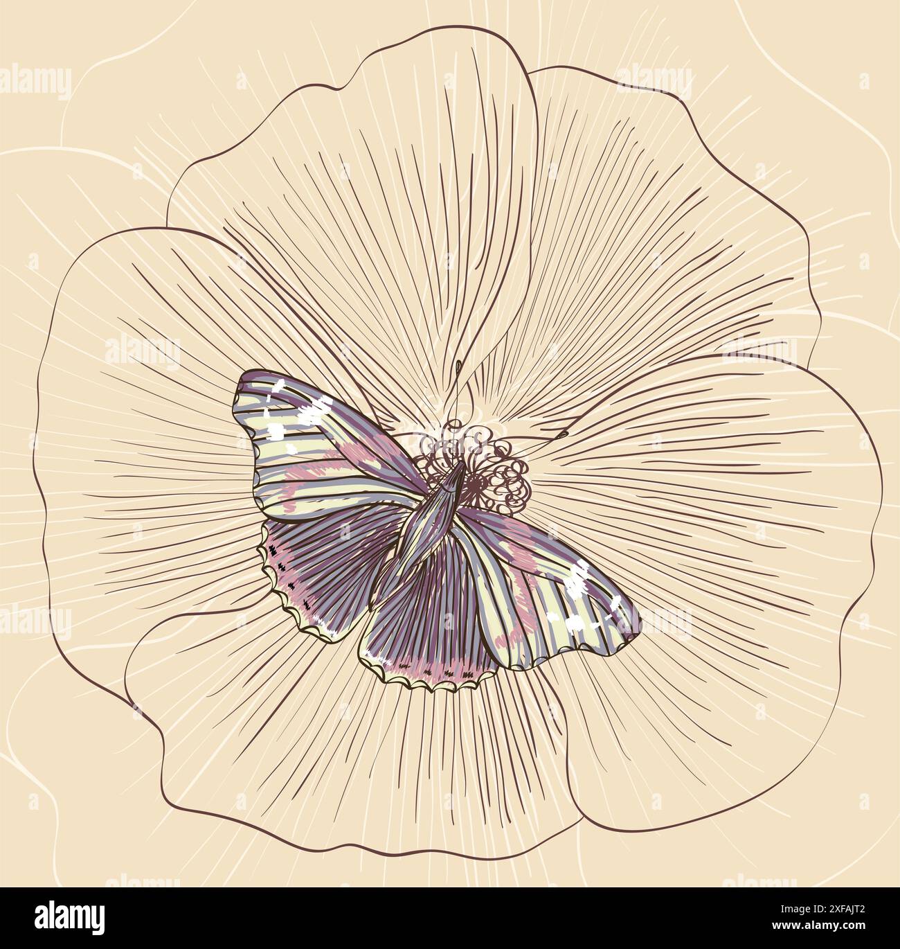 Illustration of beautiful butterflies flying around flower Stock Vector ...