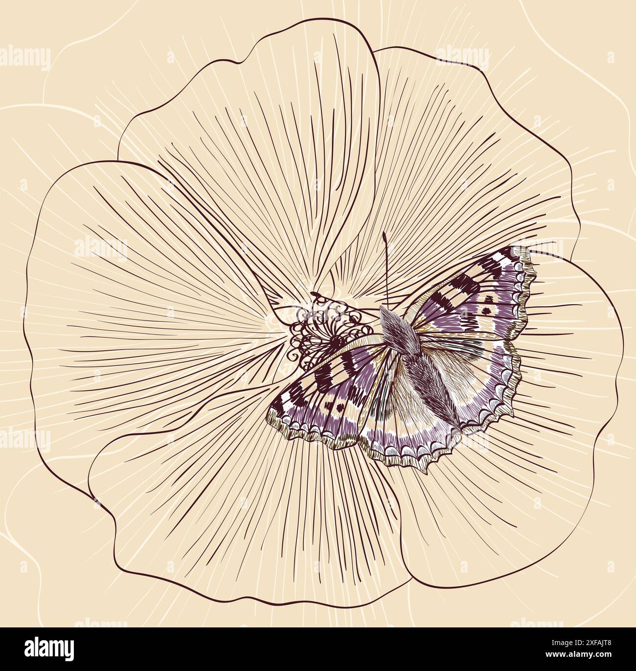 Illustration of beautiful butterflies flying around flower Stock Vector ...