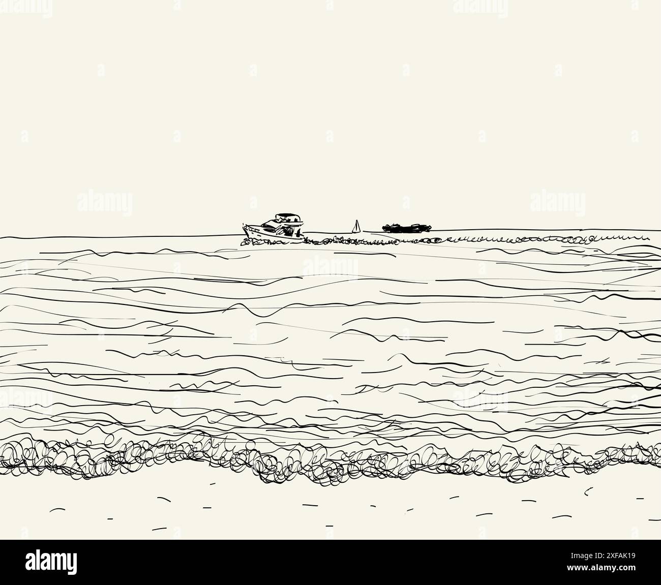 Vector summer seascape sketch. Seaside view and beach Stock Vector ...