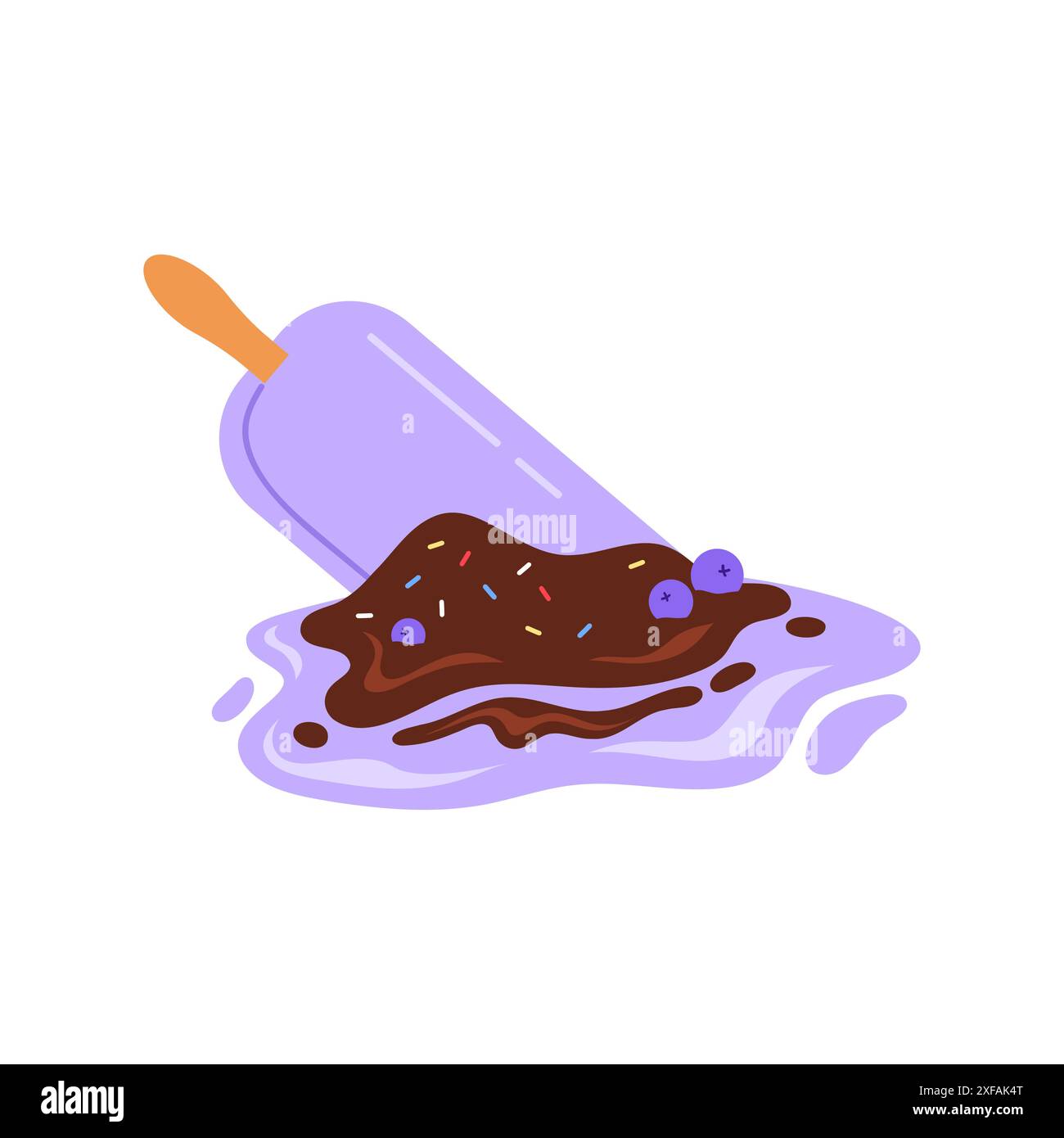 Fallen ice cream on stick with purple icing and blueberry filling ...