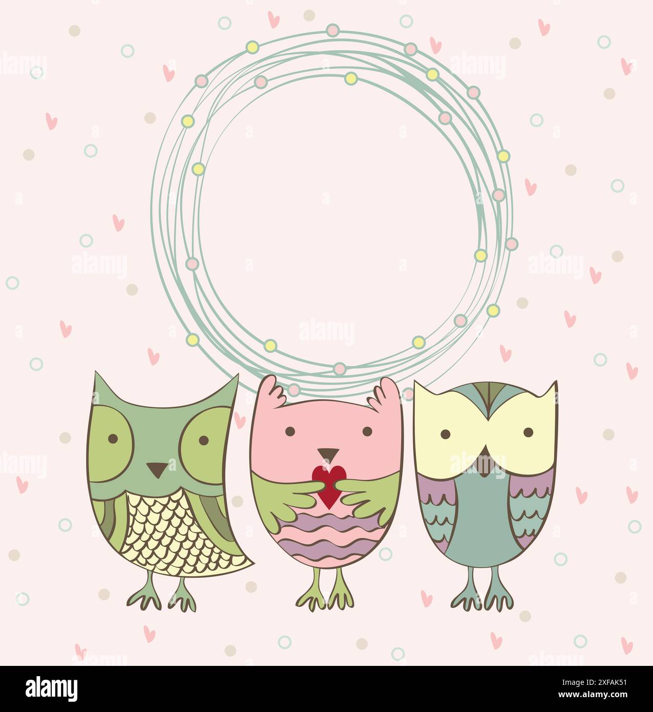 Frame with cartoon owls in light colors Stock Vector Image & Art - Alamy