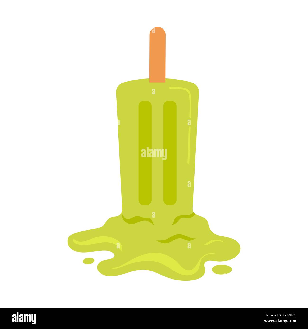 Green popsicle on stick with mint flavor fell to ground and melts in ...