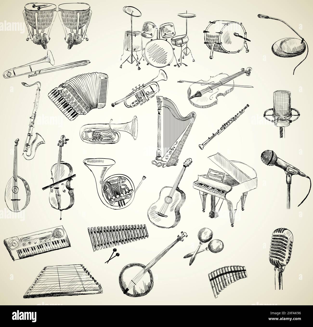 hand drawn set of classical musical instruments Stock Vector Image ...