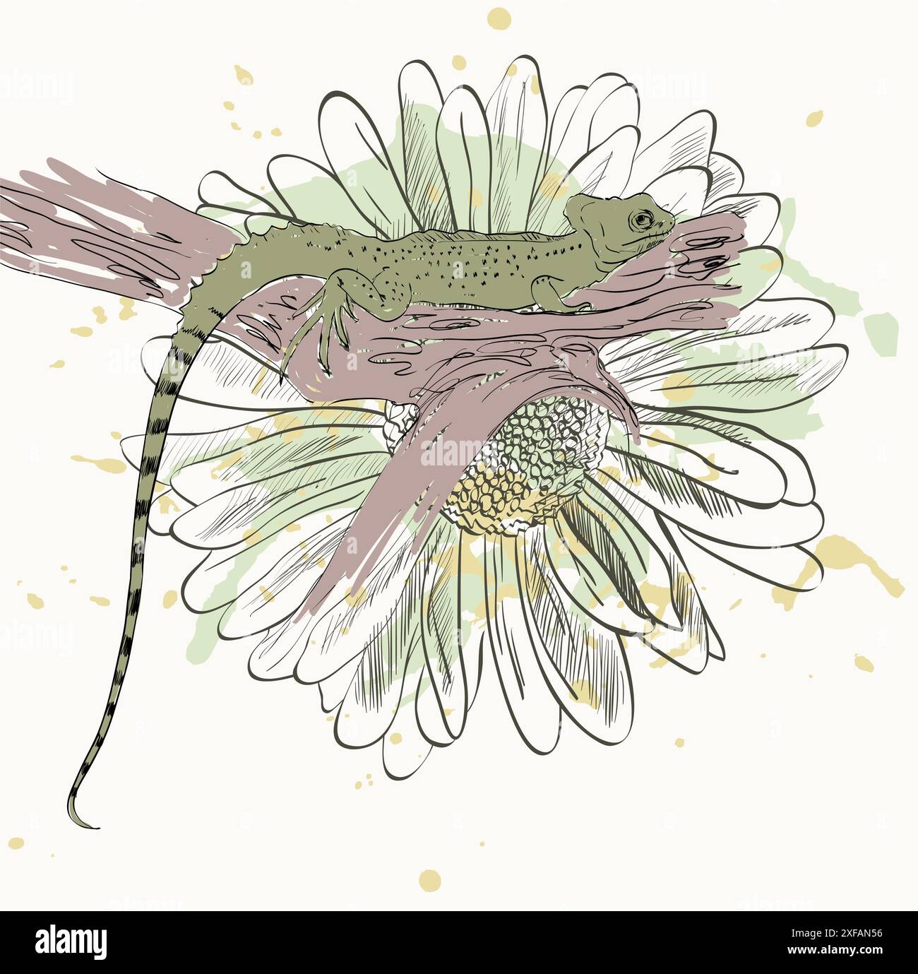 vector sketch of lizard with cute flowers Stock Vector Image & Art - Alamy
