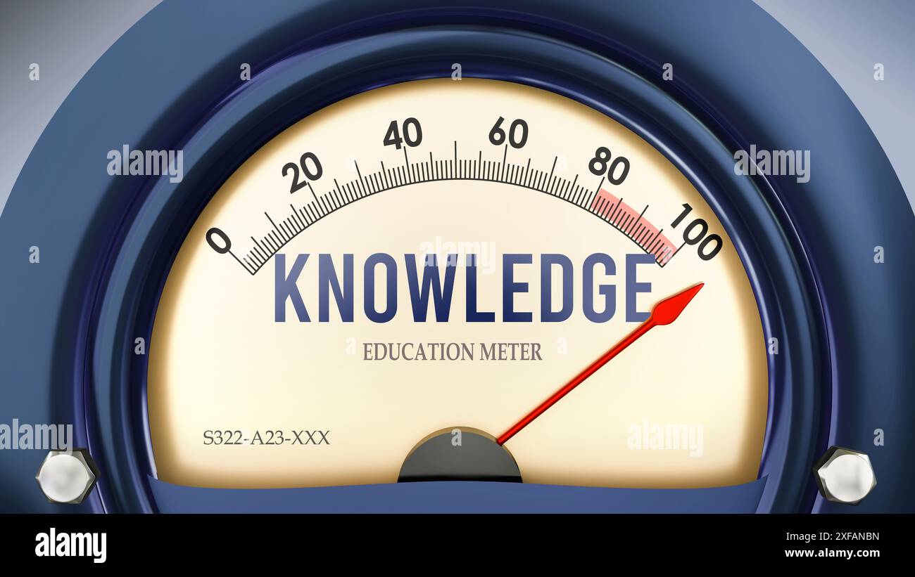 Knowledge and education meter that is hitting a full scale hi-res stock ...