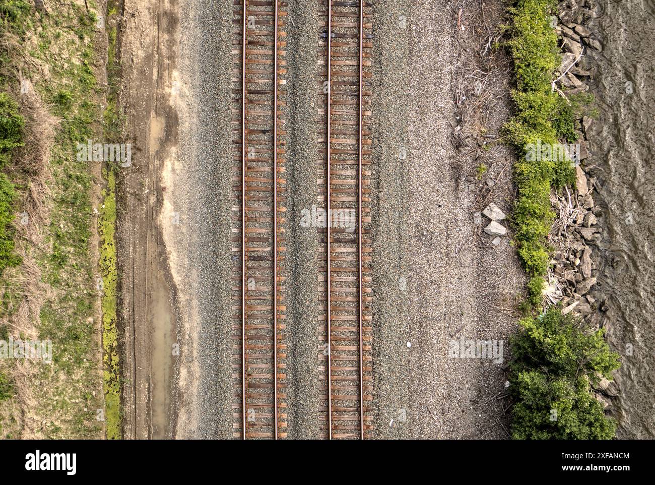 view of train tracks next to river from kingston rhinebeck bridge in ...