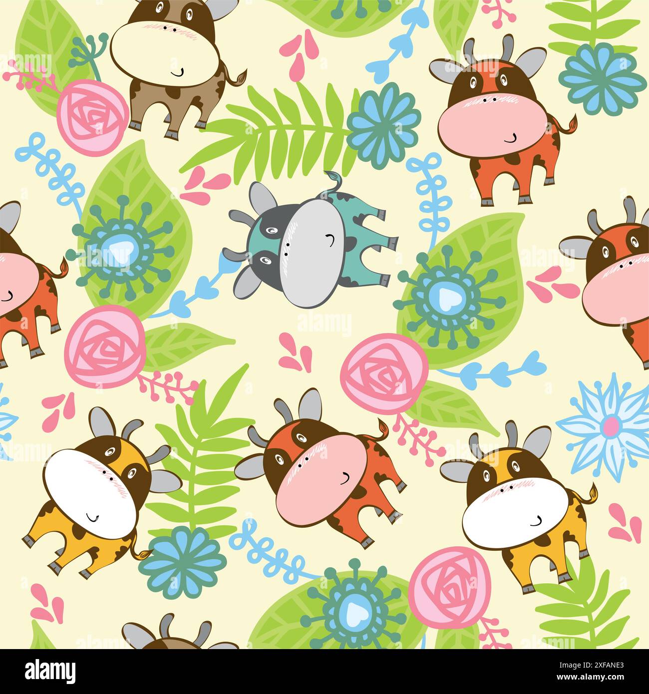 vector art seamless pattern with cartoon cows Stock Vector Image & Art ...