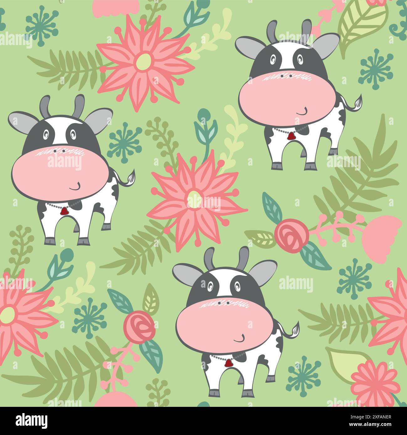 vector art seamless pattern with cartoon cows Stock Vector Image & Art ...