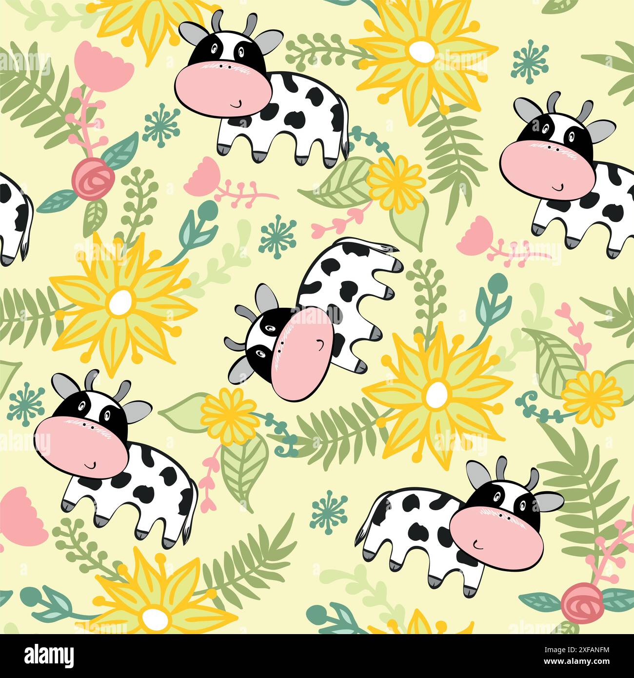 vector art seamless pattern with cartoon cows Stock Vector Image & Art ...