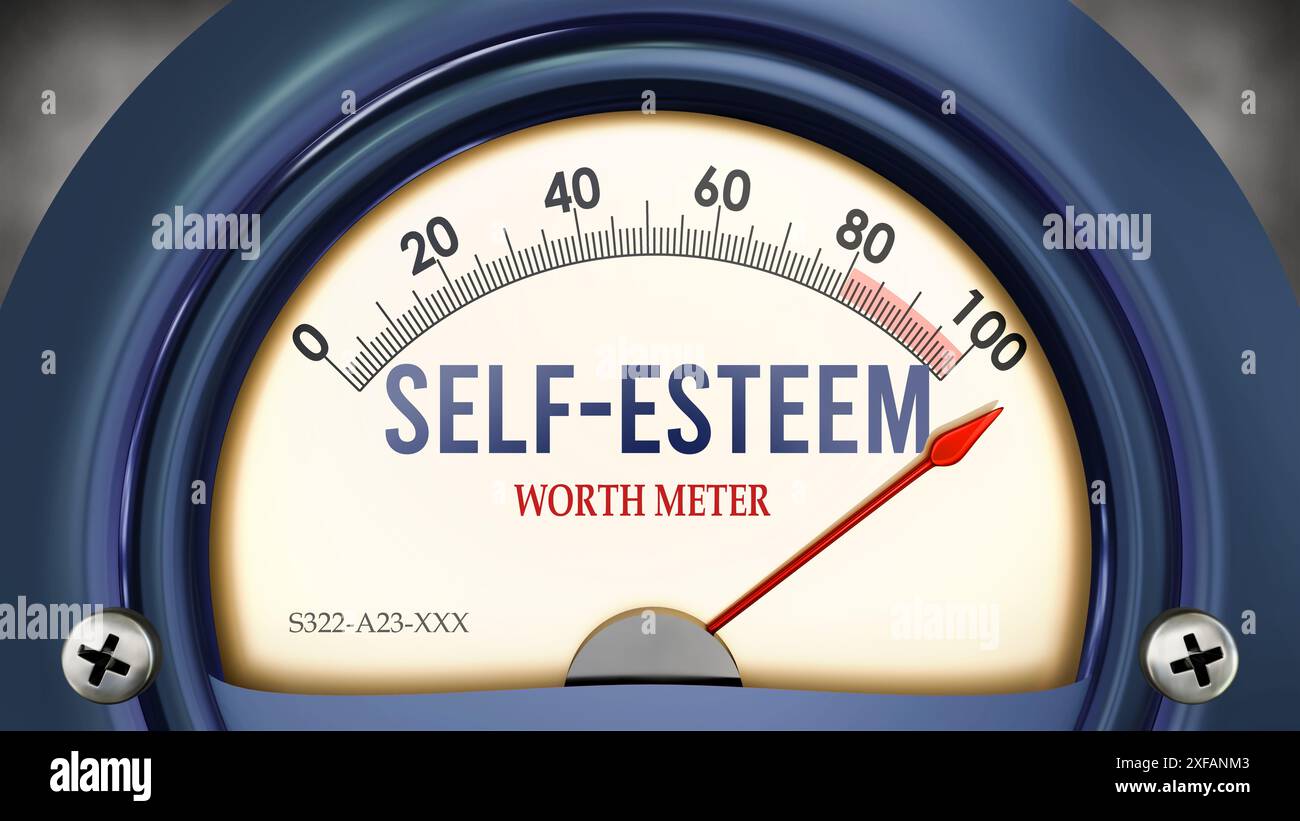 Self-Esteem and Worth Meter that is hitting a full scale, showing a very high level of self ...