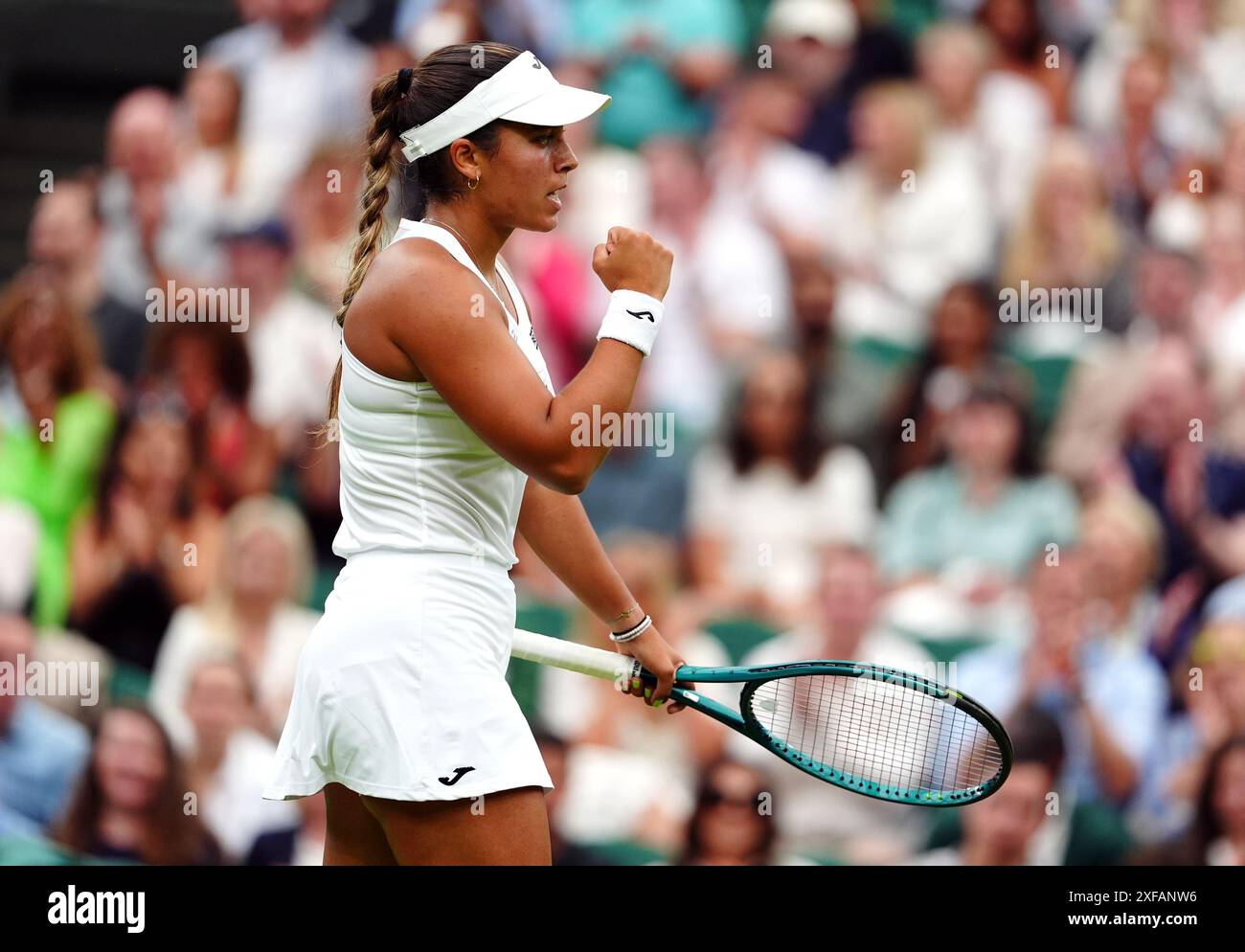 Jessica Bouzas Maneiro reacts during her match against Marketa Vondrousova (not pictured) on day ...