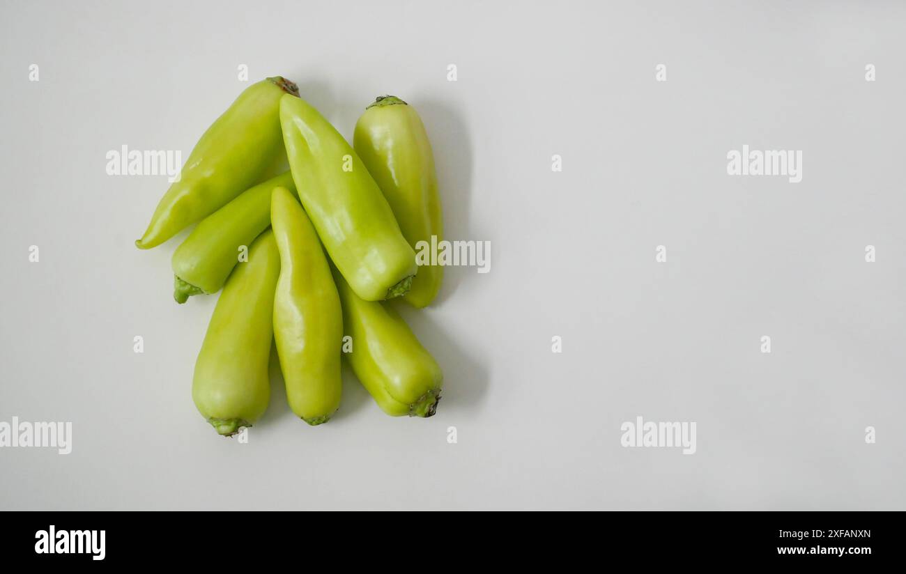 Green sweet eco bio pepper paprika on white background. Concept of ...