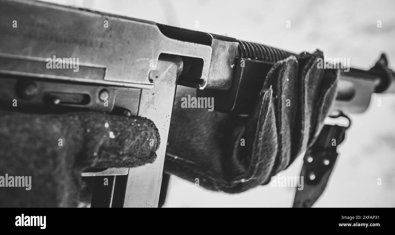 Usa Soldier With Old Thompson Sub-machine Gun. Close-up View Detail On ...