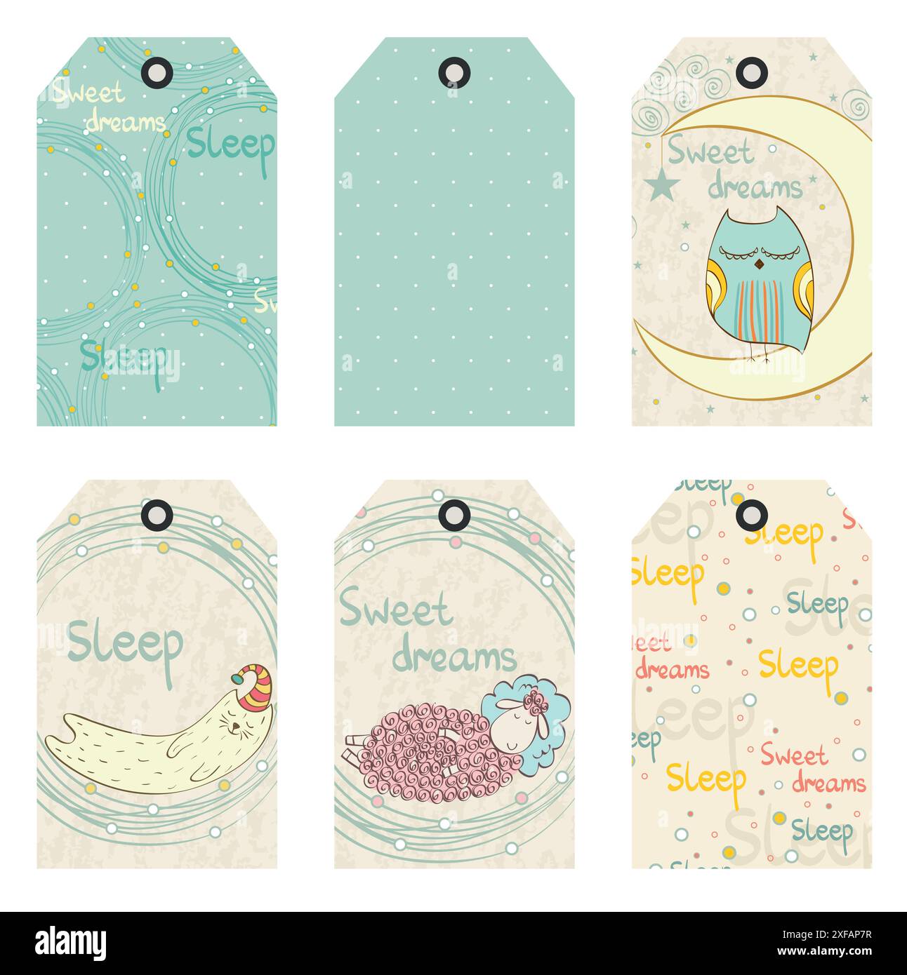 Cartoon Sleeping animals. Cute Hand Drawn tags Stock Vector Image & Art ...