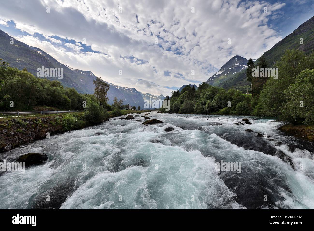 Fast flowing river at Olden, Vestland, Norway, Scandinavia Stock Photo ...