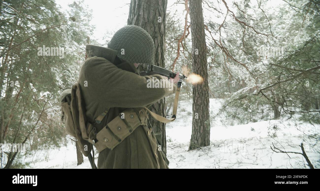 Usa Soldier With Old Thompson Sub-machine Gun. Close-up View Detail On ...