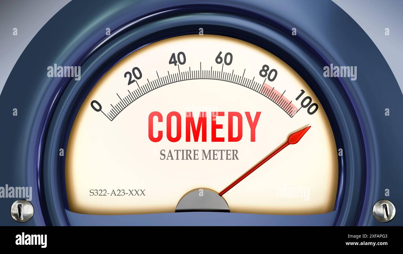 Comedy and Satire Meter that is hitting a full scale, showing a very ...