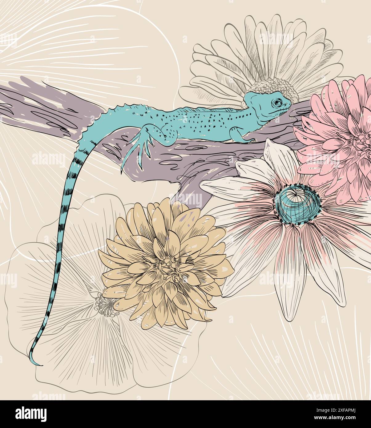 Wild flowers on lizard Stock Vector Images - Alamy