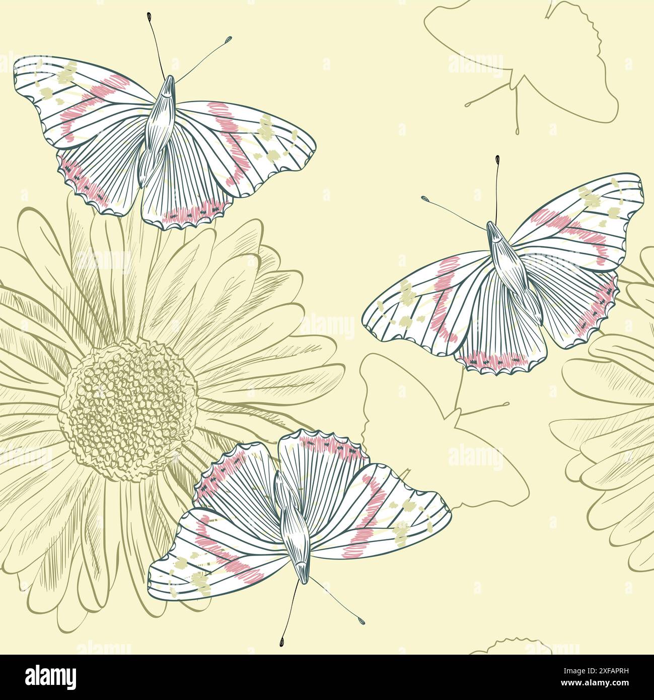 Illustration of beautiful butterflies flying around flower Stock Vector ...