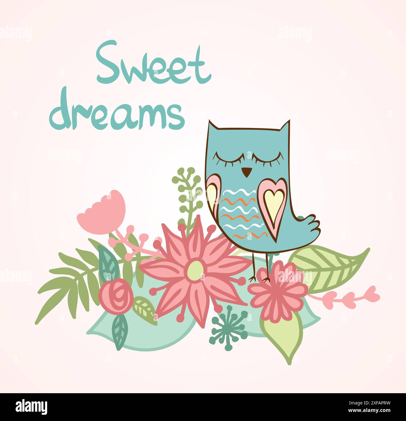 Cartoon Sleeping owl. Cute Hand Drawn illustration Stock Vector Image ...
