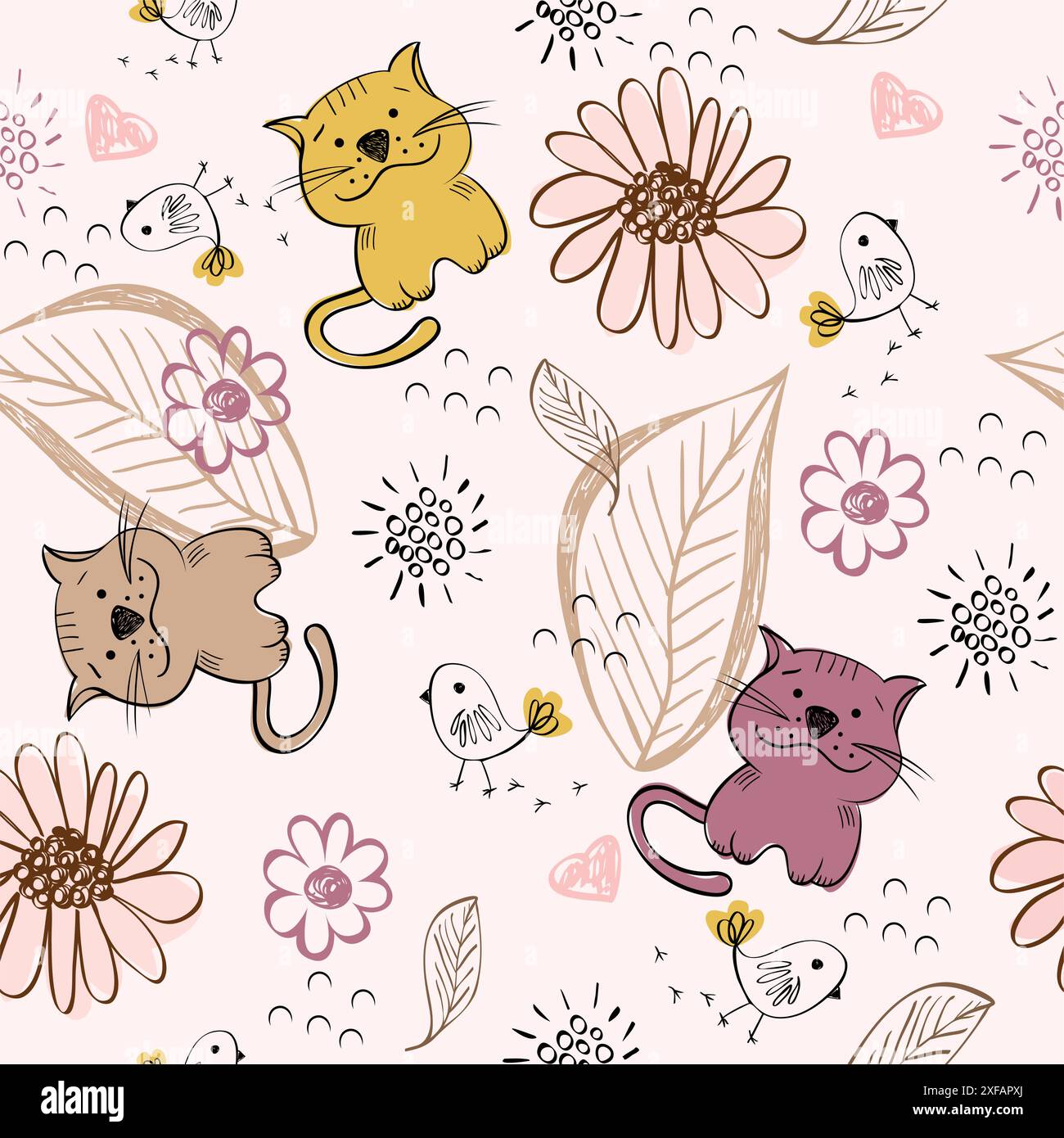 babies hand draw seamless pattern with cats Stock Vector Image & Art ...