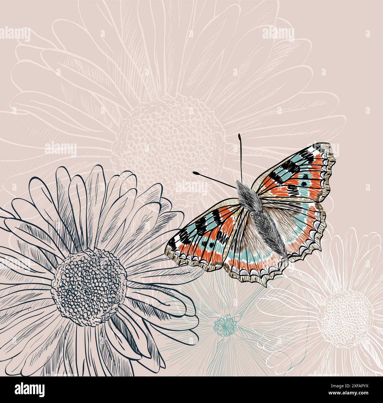 Illustration of beautiful butterflies flying around flower Stock Vector ...