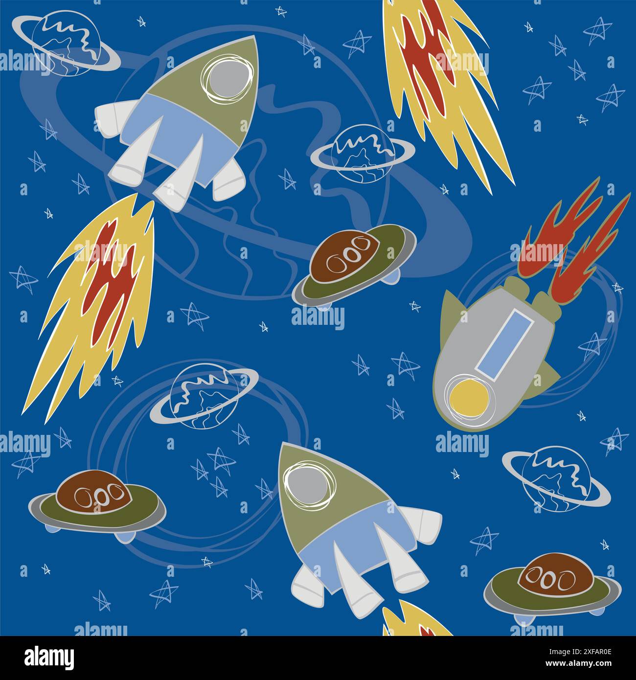 vector seamless pattern with rockets in space Stock Vector Image & Art - Alamy
