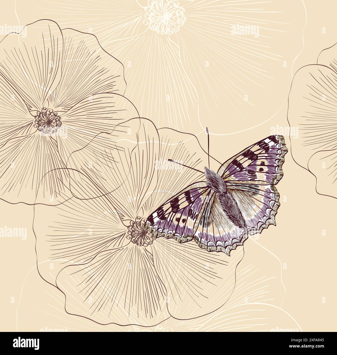 Illustration of beautiful butterflies flying around flower Stock Vector ...