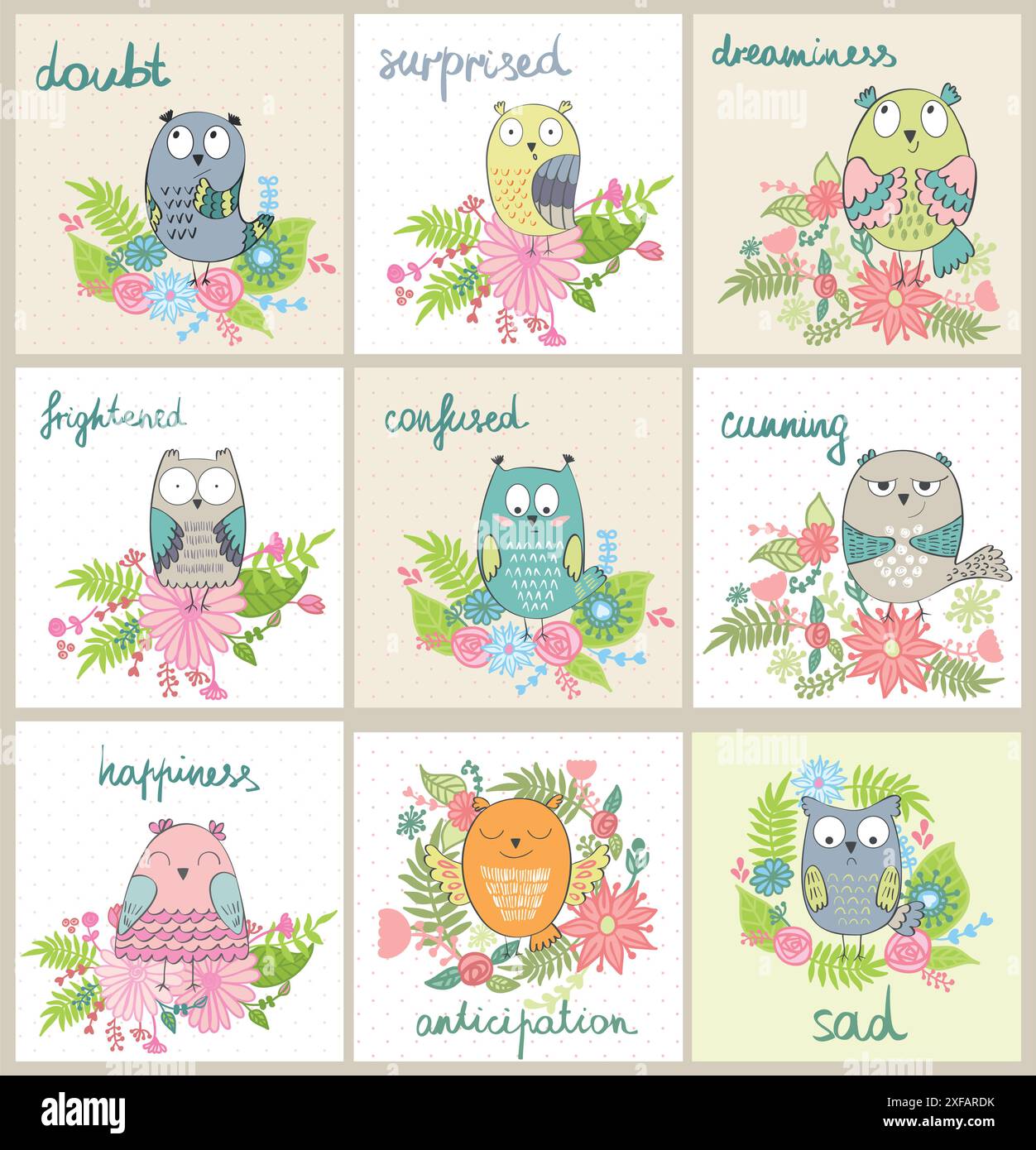Set of cartoon owls with various emotions Stock Vector Image & Art - Alamy