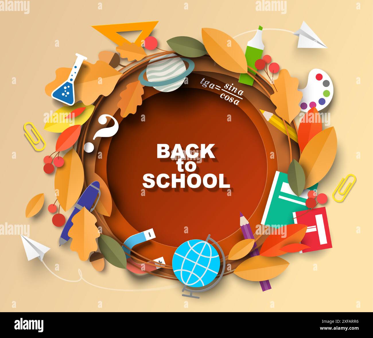 Back to school papercut template vector illustration Stock Vector Image ...