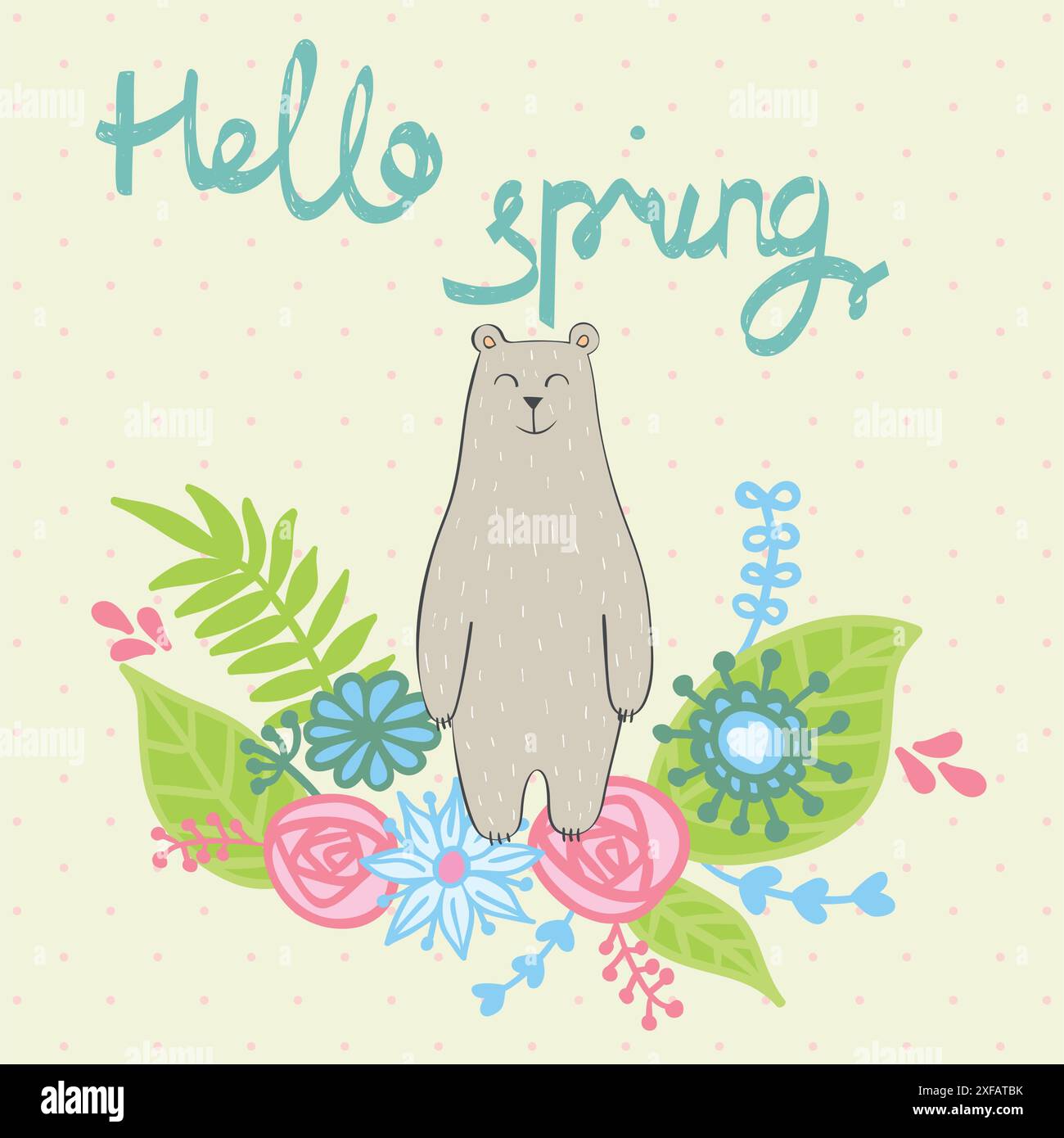 Hello spring. Greeting card with bears in vector Stock Vector Image ...