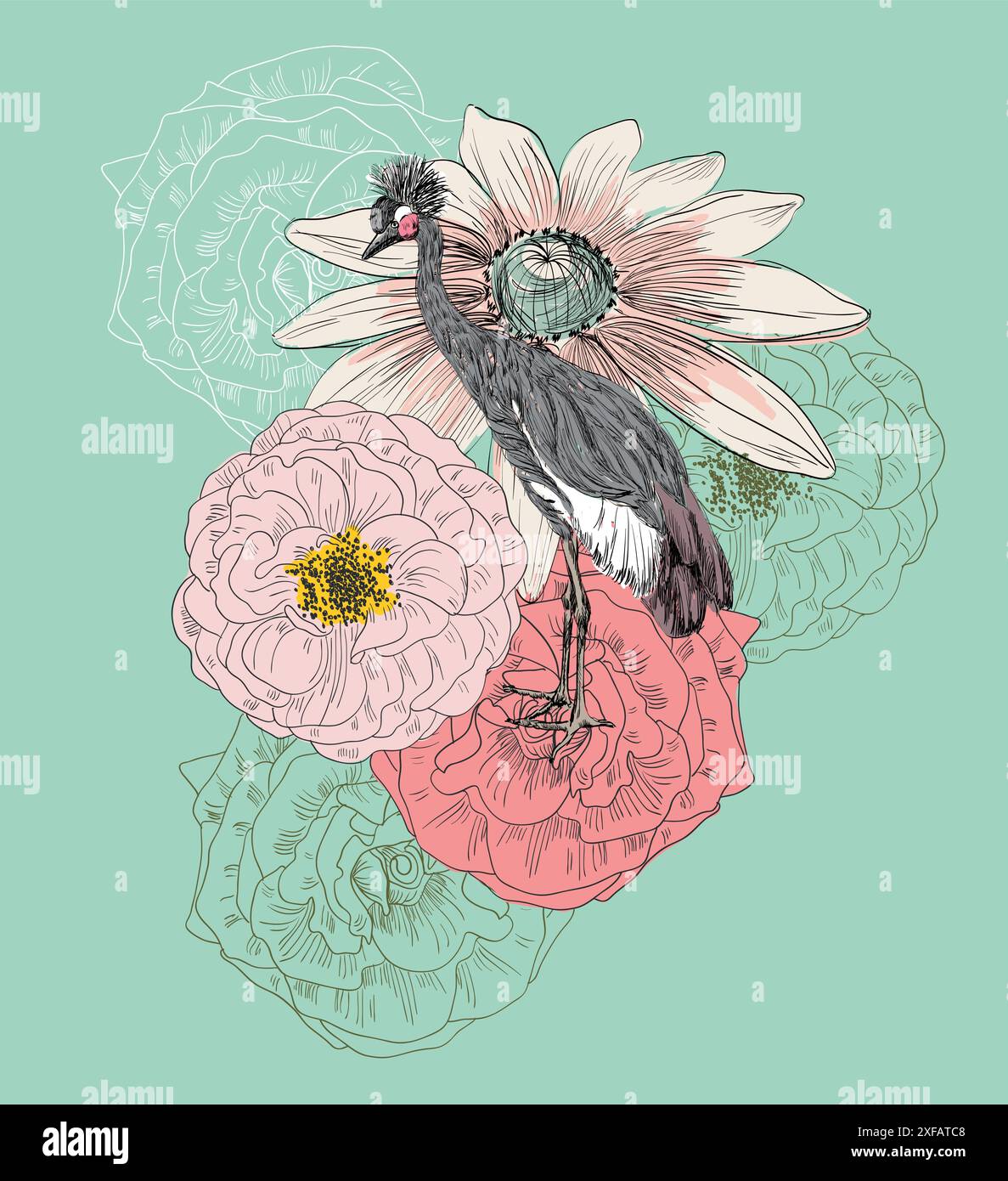 Vector sketch of a shadoof with flowers. Hand drawn illustration Stock ...