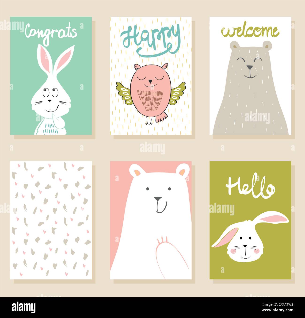 Collection of cute artistic cards for kids. Funny animals in vector ...