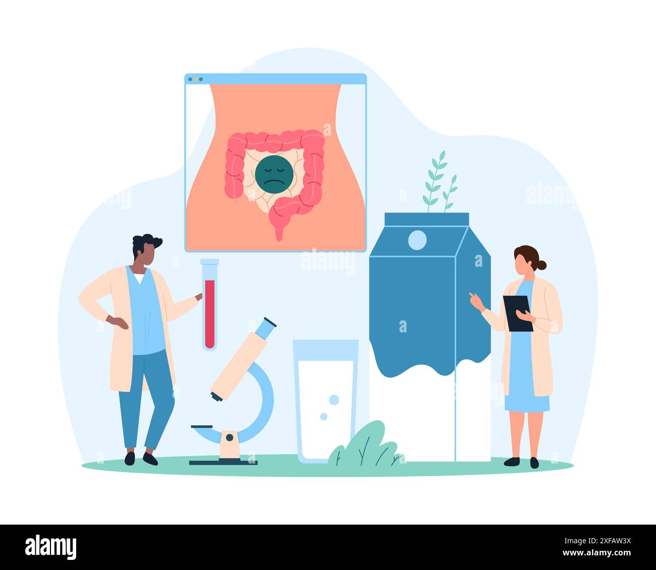 Lactose intolerance, food allergy to dairy products. Tiny people ...