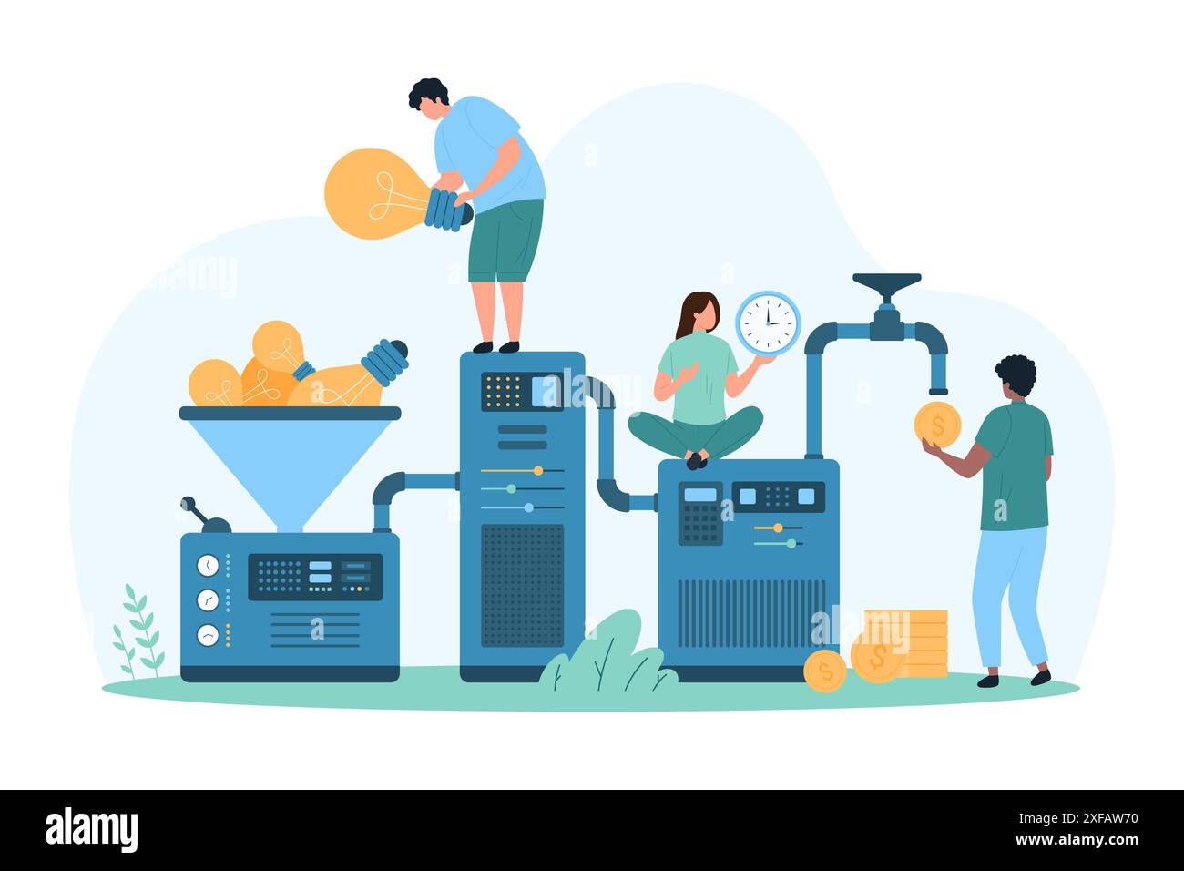 Business idea monetization, tech startup. Tiny people make money ...